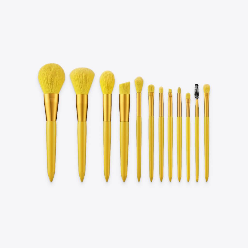 Yellow Makeup Brush Set 12pcs | Stunningstash